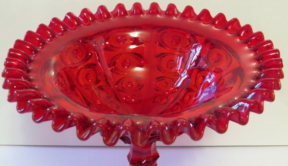 Vintage Viking Ruby Red Yesteryear Bull's Eye Art Glass Compote | eBay