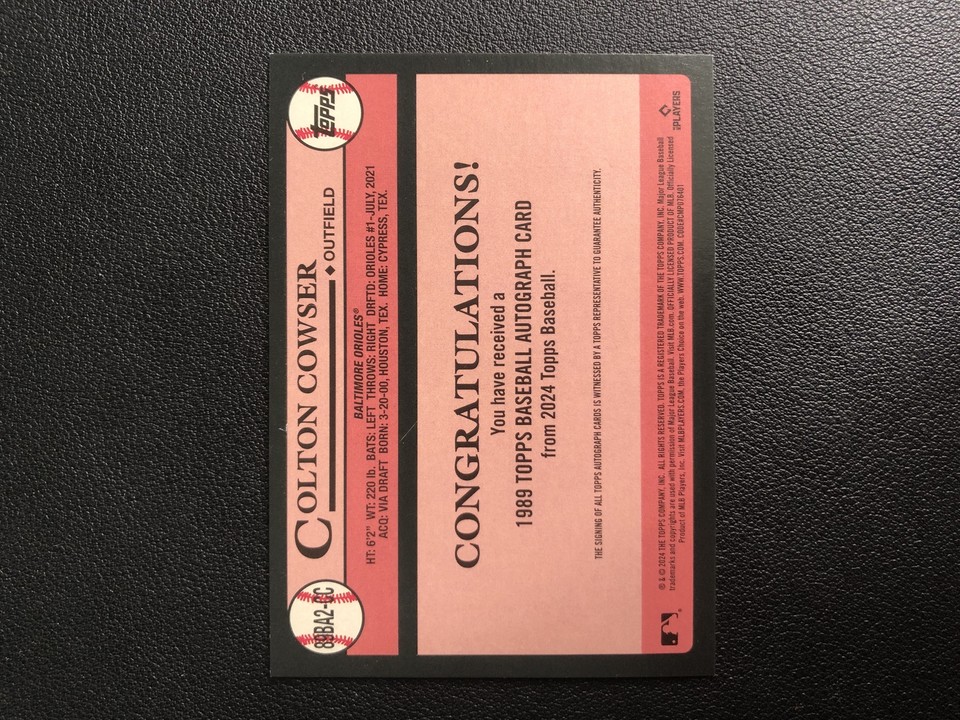 2024 Topps Colton Cowser RC Rookie 1989 35th Auto Autograph Orioles ...