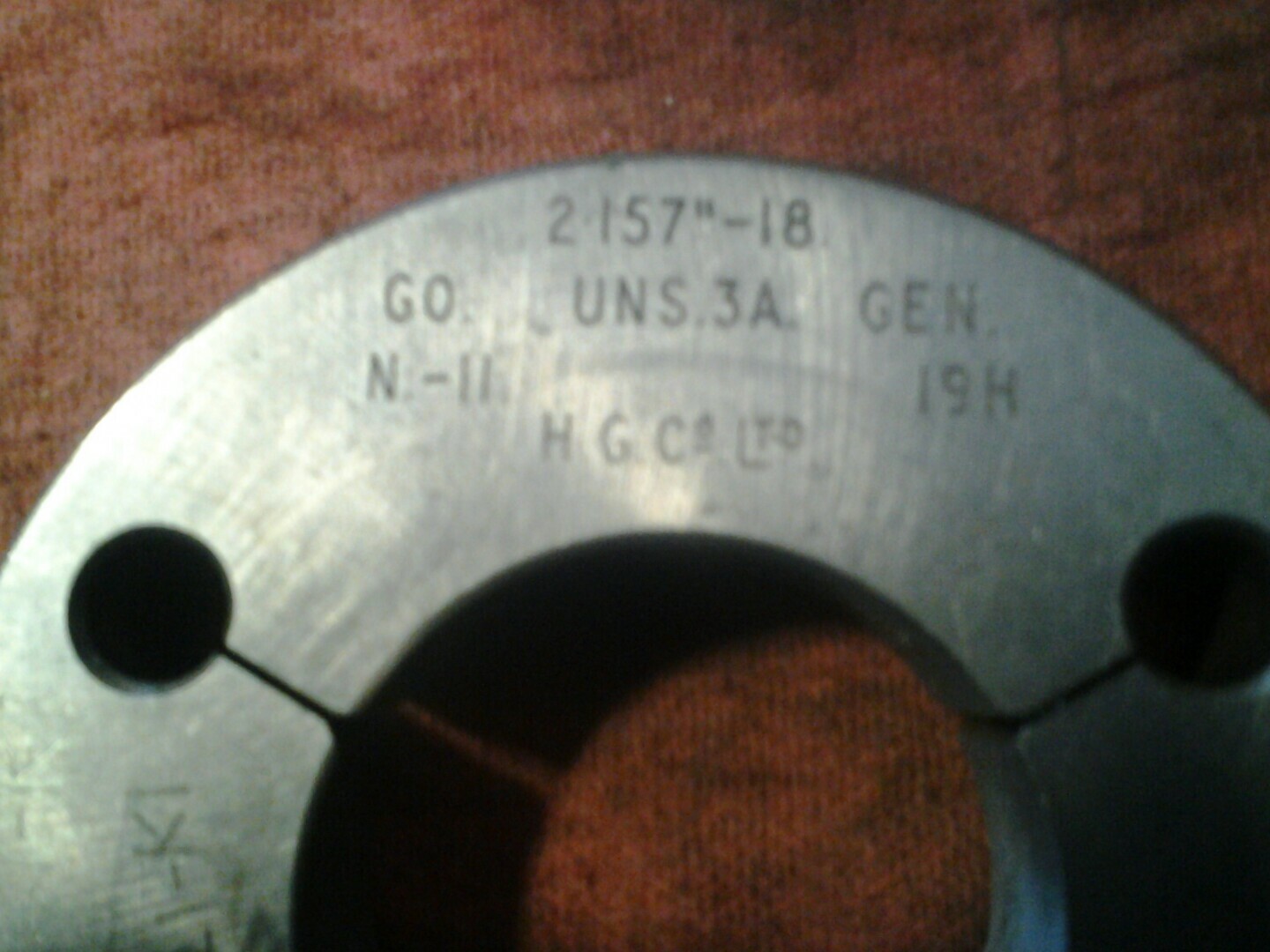 2.157"-18 UNS-3A THREAD RING GAGE FOR N-11 LOCKNUT GO P.D.= 2.1209 NOOK ...