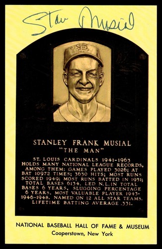 Stan Musial Signed HOF Yellow Plaque Postcard Auto *AD315 | eBay