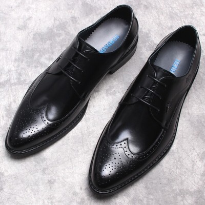 Carved Lace Up Pointed Toe Brogue Wing Tip Formal Wedding Men Real ...