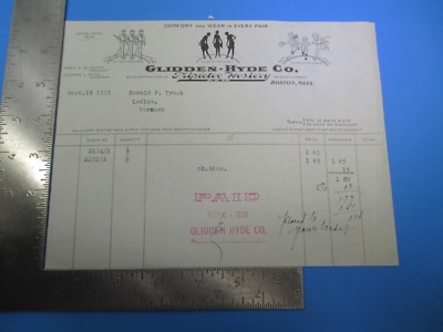 Vintage September 19, 1935 Glidden Hyde Co. Comfort Wear Receipt ...