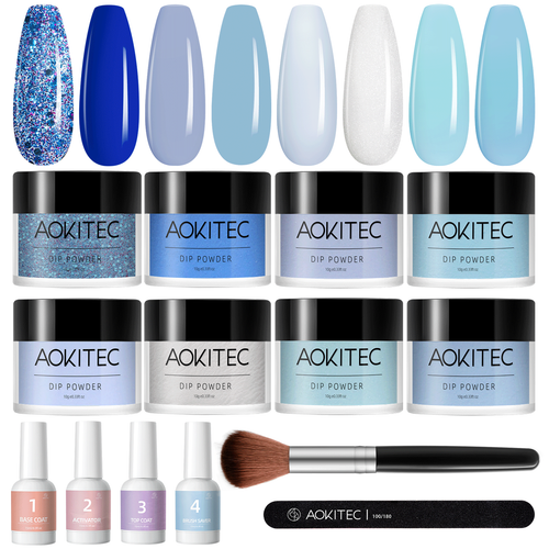 8 Colors 10g Dipping Powder System Blue Glitter Acrylic Dip Powder ...