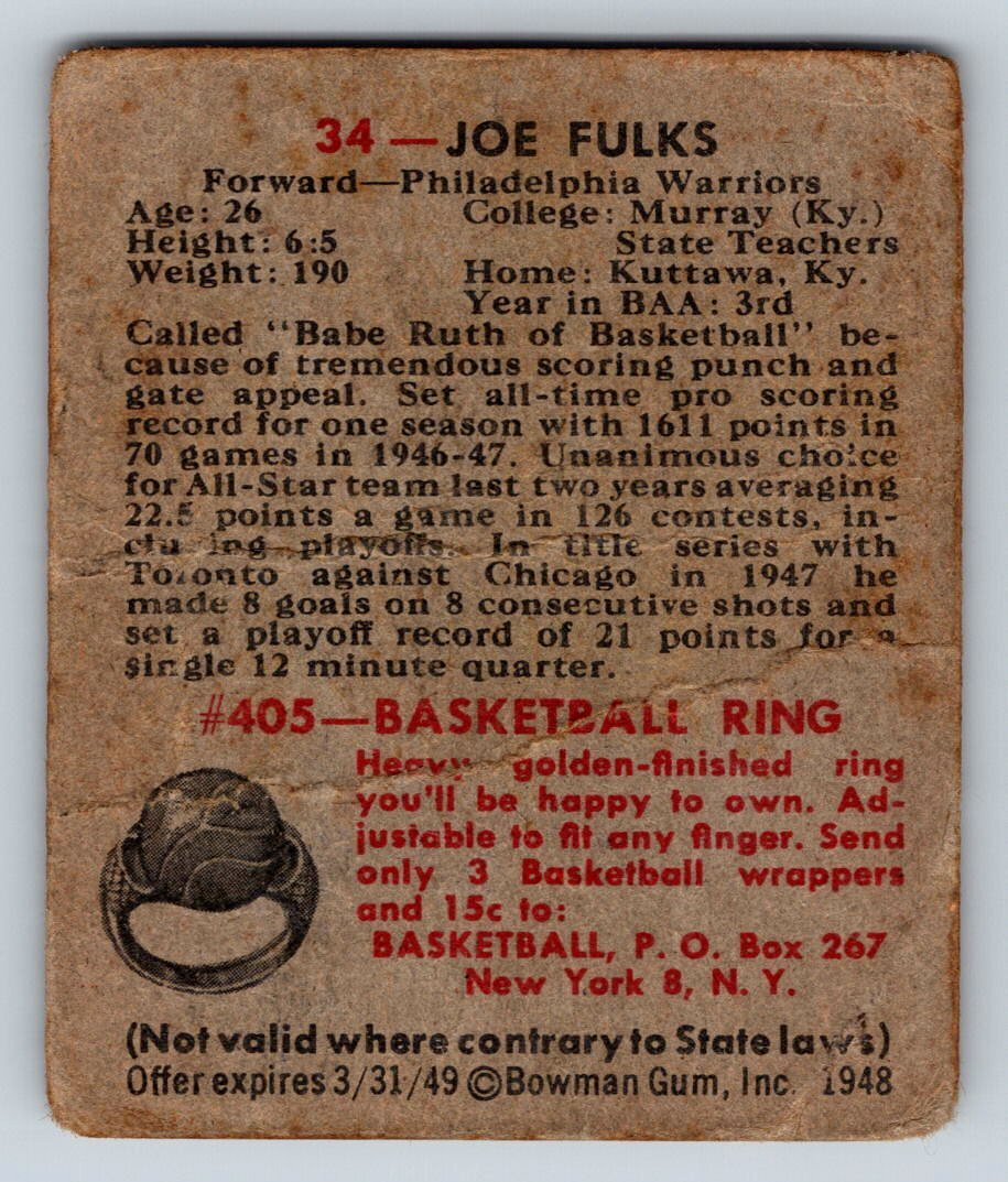 1948 Bowman - #34 Joe Fulks (RC) for sale online | eBay