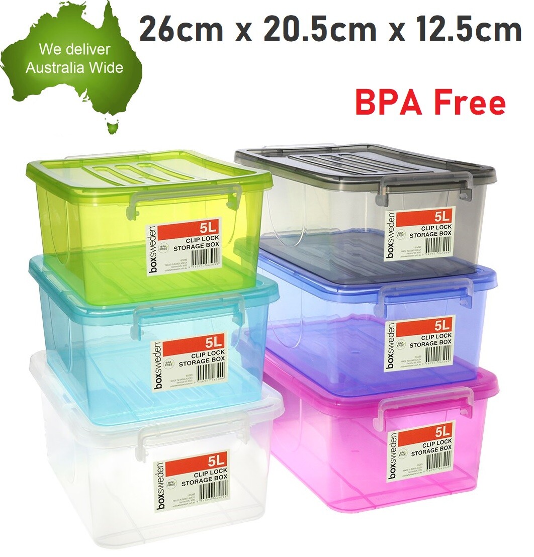 Large Lockable Plastic Storage Containers Clear Lock Storage Box 2 Pcs
