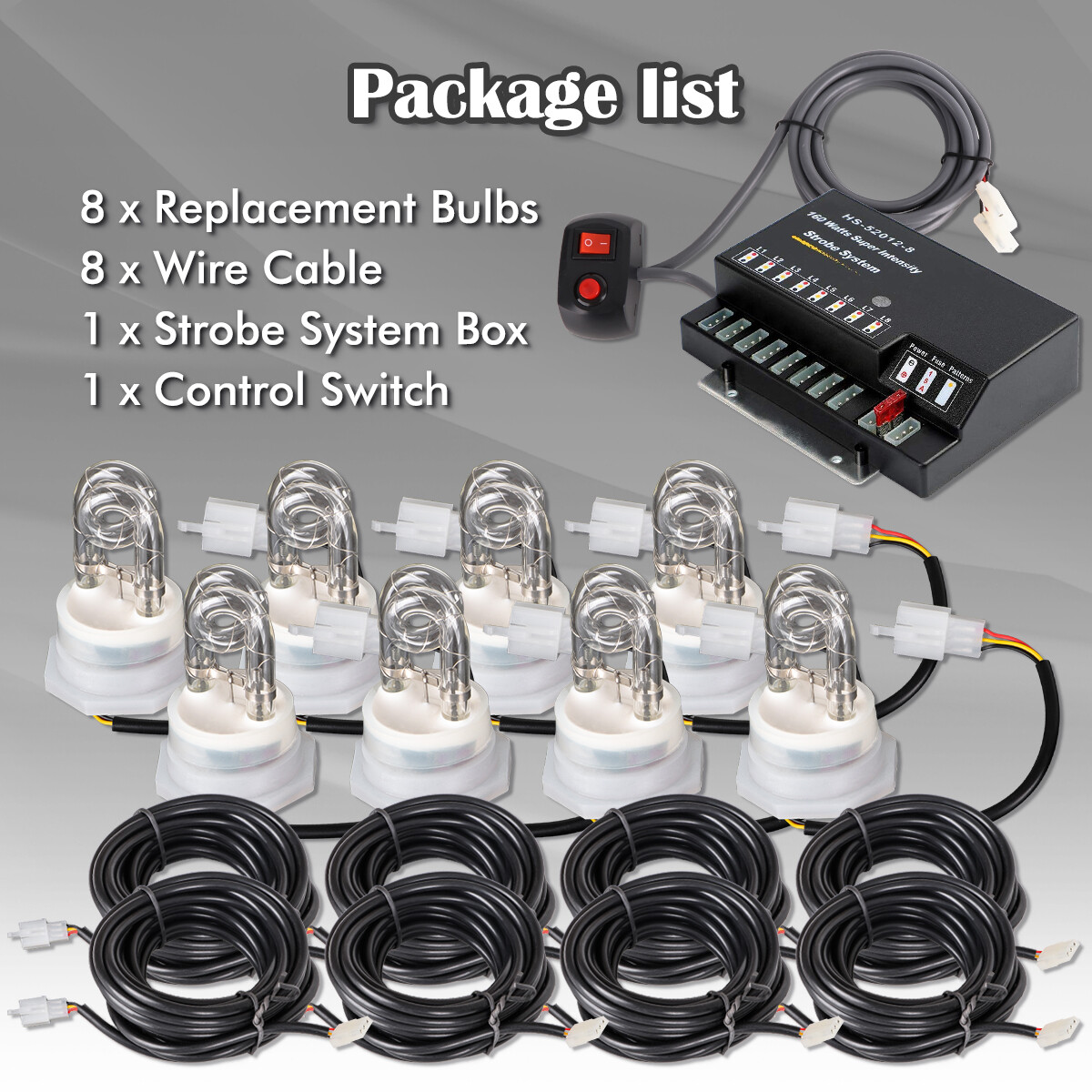 160W 8 HID Bulbs Strobe Lights Kit Hide-A-Way Emergency Hazard Warning ...