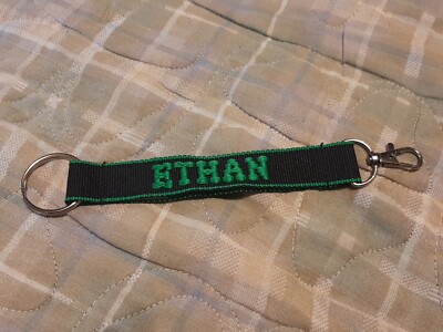 ETHAN Embroidered Name Strap Key Ring, Keychain with Clasp (BLACK) | eBay