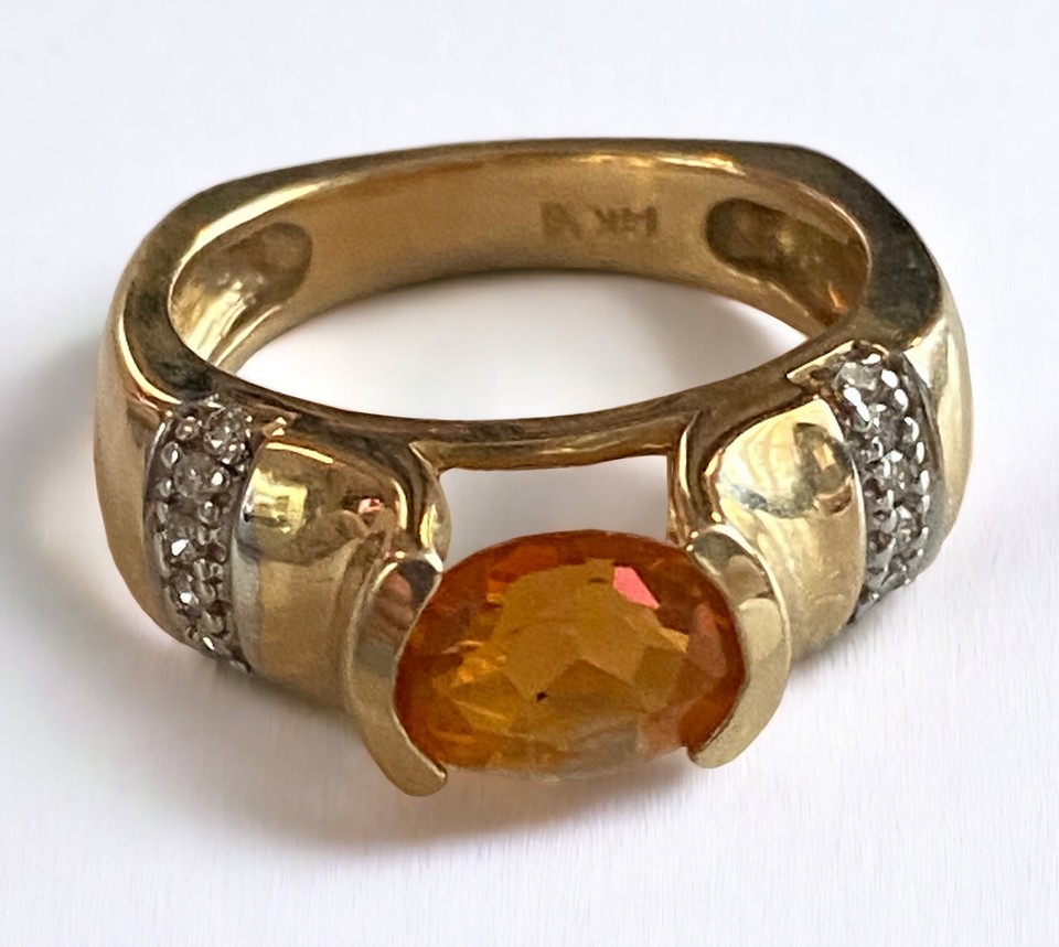 GORGEOUS Estate 14K Yellow Gold Oval Sunset Mystic Topaz Diamond Ring ...