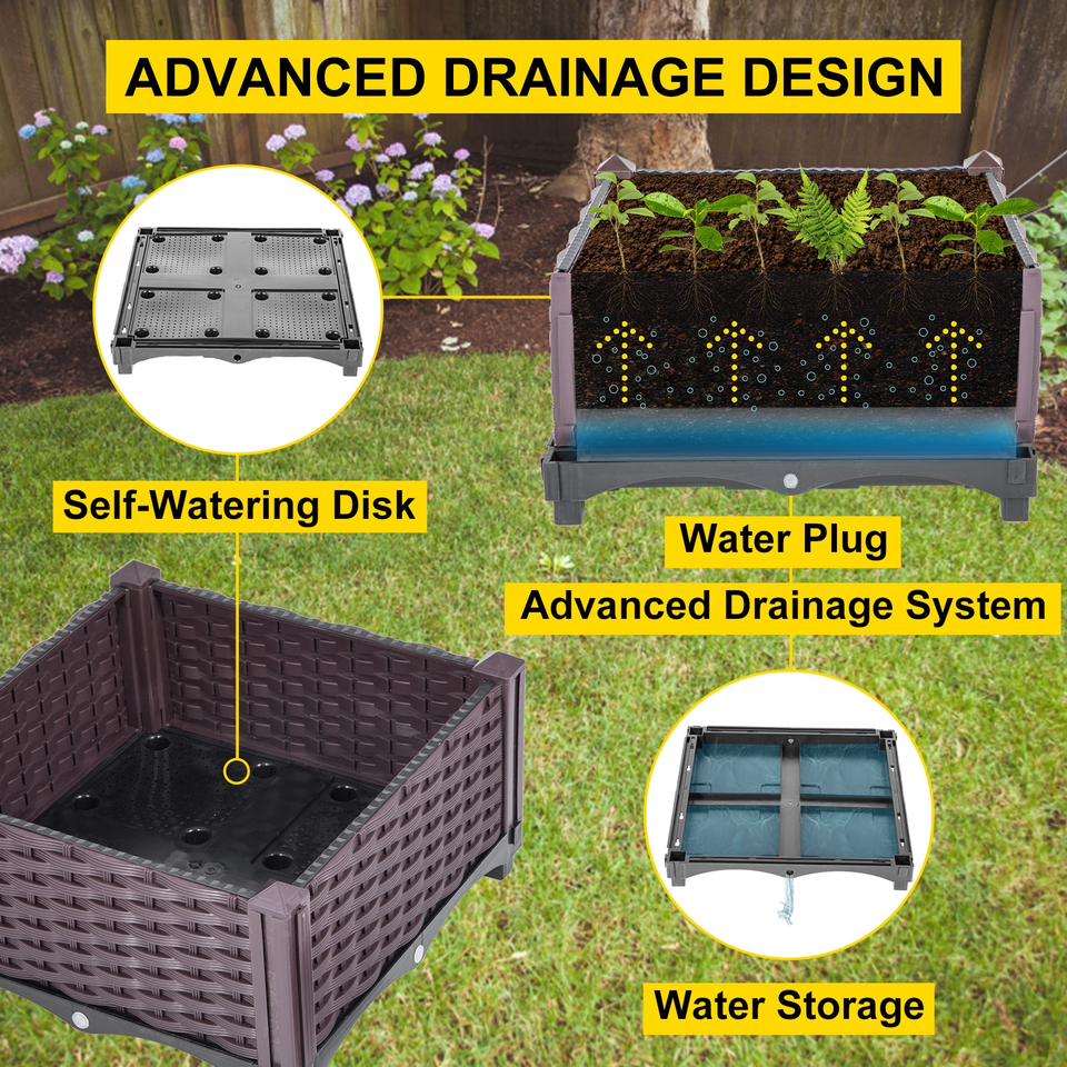 Raised Garden Bed Flower Box Kit Brown Rattan Style Grow Planter Care ...