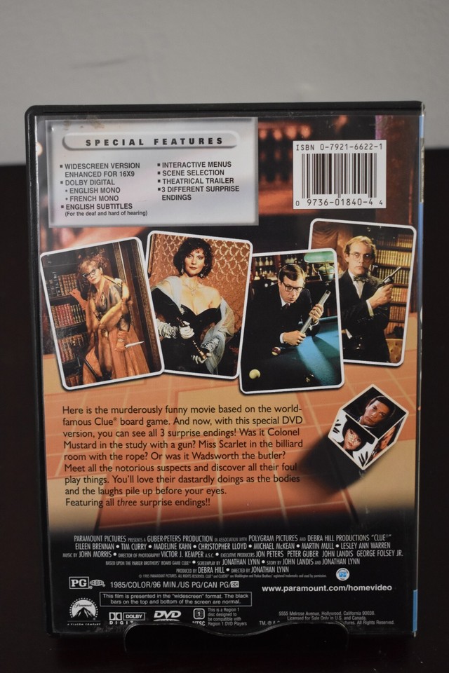 Clue The Movie DVD 1985 Mystery Comedy Tim Curry Christopher Lloyd | eBay