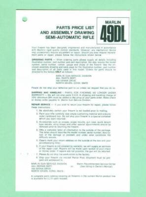 Marlin Model 49DL Parts Sheet Reproduction | eBay