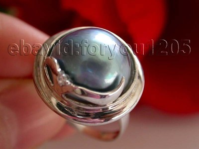 Luster Genuine Natural 19mm Blue Mabe Pearl Rings 925silver #f1111! | eBay