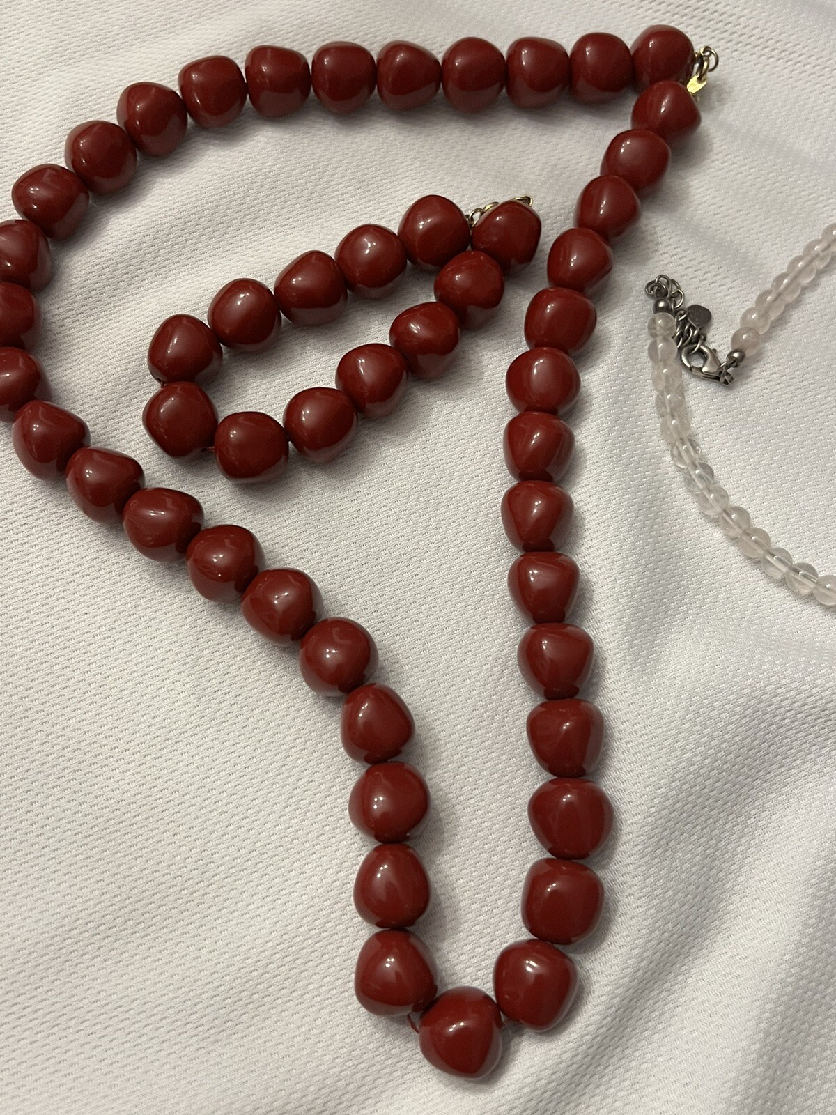 VINTAGE CROWN TRIFARI DEEP RED NECKLACE AND BRACELET SET BOLD CHUNKY ...