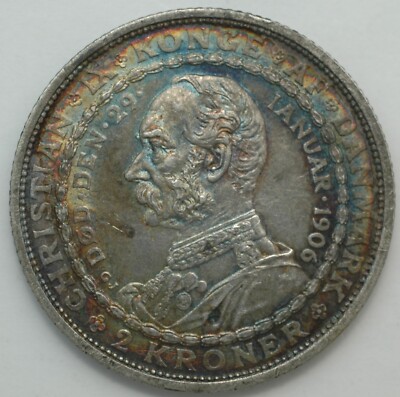 1906 Denmark silver 2 Kroner nice toned XF-AU KM# 803 | eBay