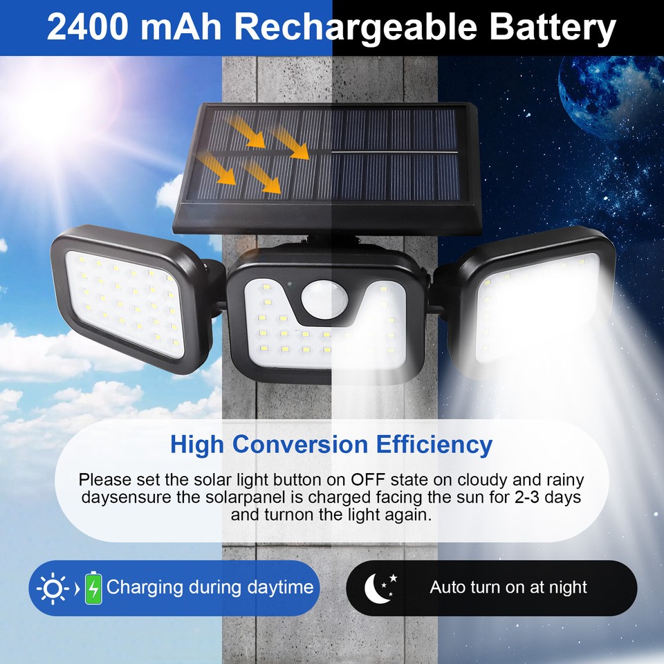 2 Pack LED Motion Sensor Solar Lights ,Outdoor IP65 Waterproof Security ...