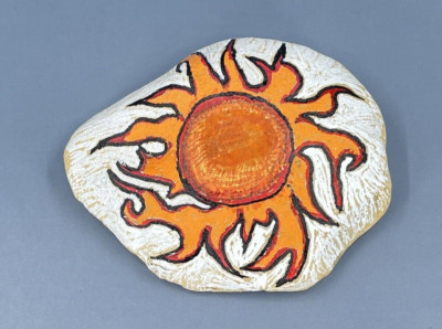 paperweight hand painted natural river rock sun solar multi colored 2-1 ...
