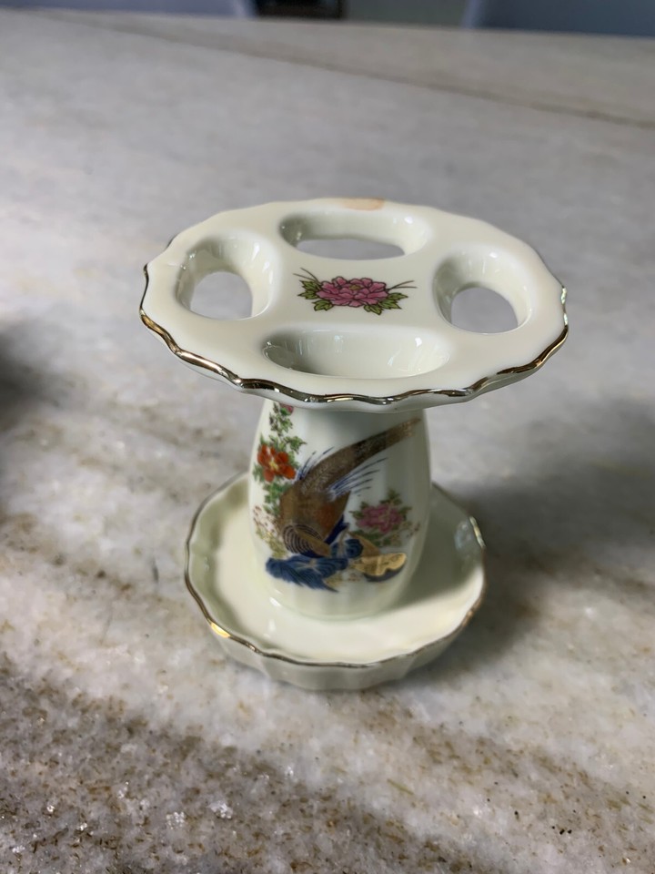 Antique Ceramic Porcelain Toothbrush Tooth Brush Holder Stand Pheasant ...