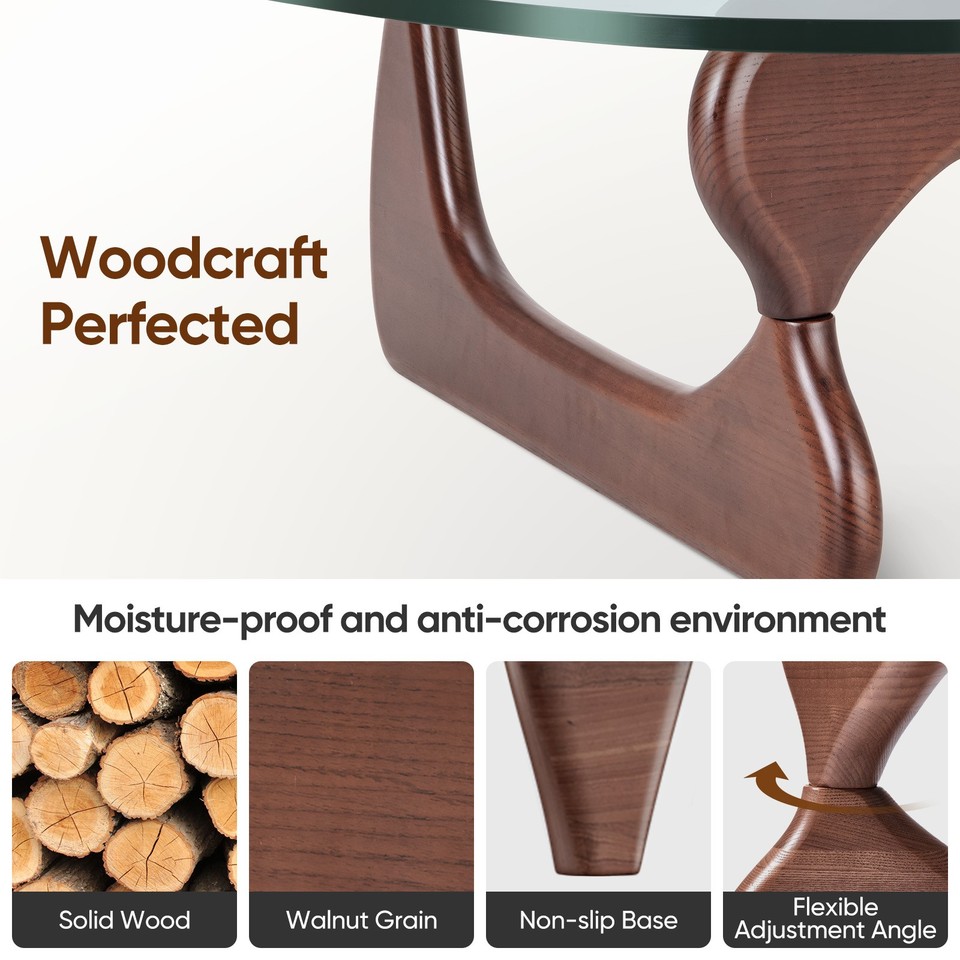 Glass Coffee Table with Solid Wood Base 0.8” Clear Triangle Glass ...