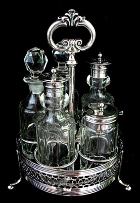 ANTIQUE SILVER CASTOR SET *SP w 5 ORIGINAL BOTTLES* VERY NICE c.1900 | eBay
