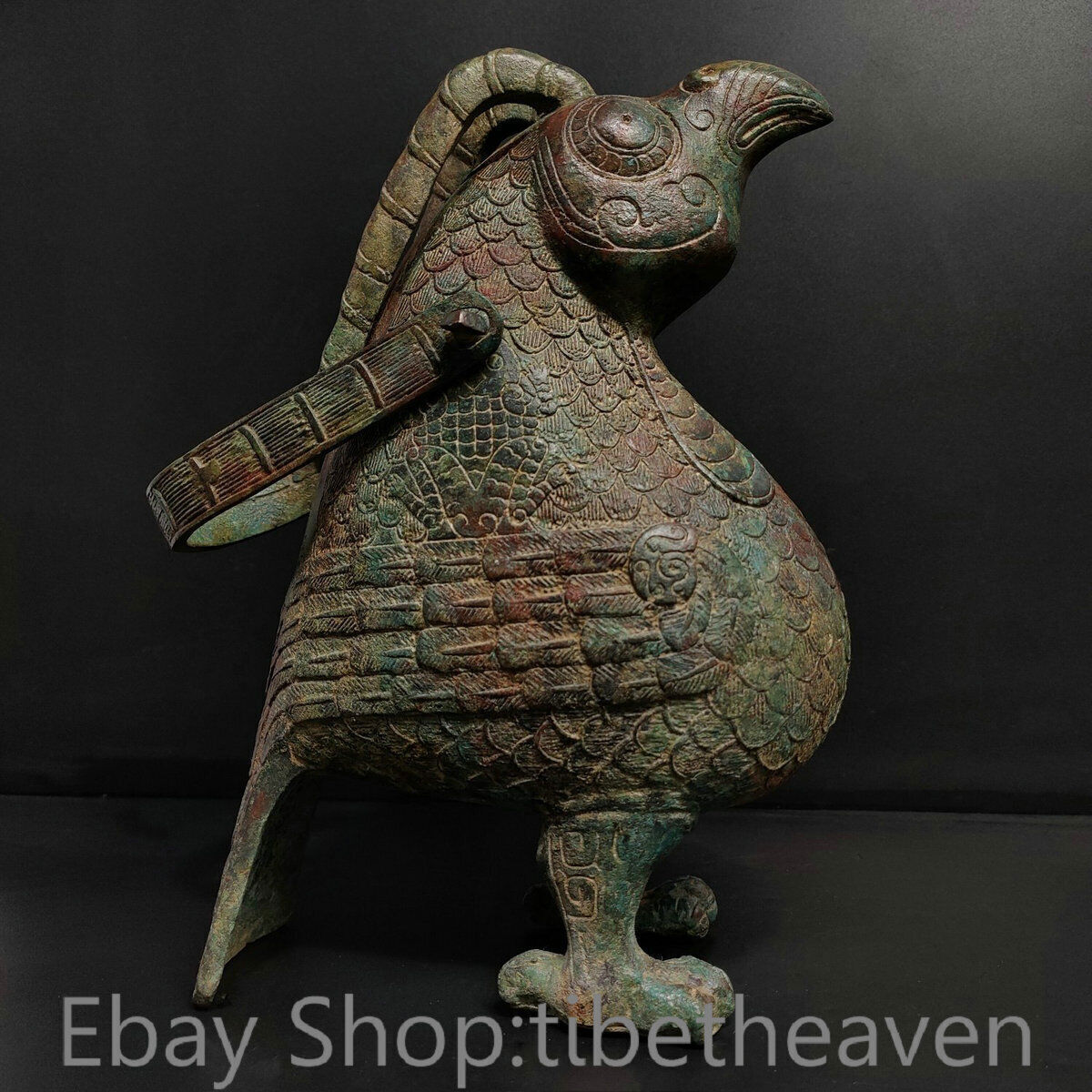 11.4” Antique China Bronze Ware Dynasty Palace Parrot Bird Beast Zun ...