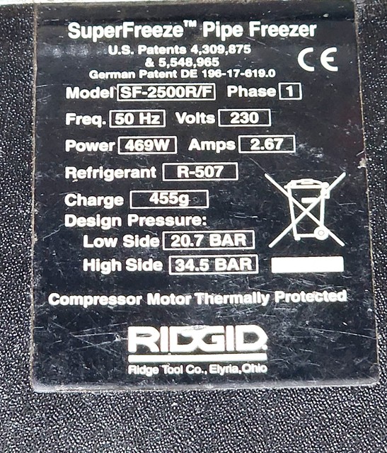 RIDGID Sf-2500r Super Freeze Pipe Freezer Unit Sf-2500 for sale online ...