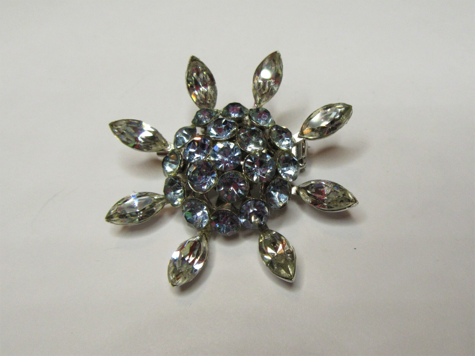 Vintage Coro Brooch Pin Flower Blue Clear Rhinestone Silver Tone 1 3/4 ...