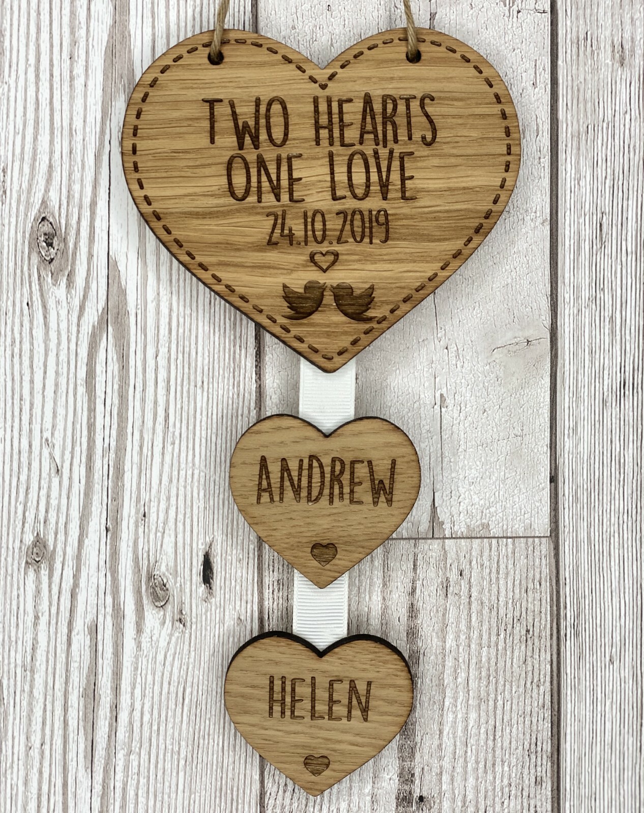 Personalised 2 Hearts One Love Hanging Heart Wedding Anniversary ...