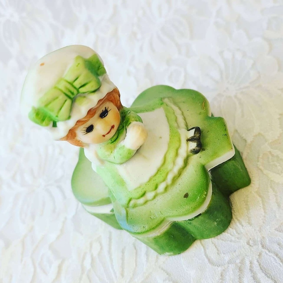 VIntage Mid Century Lego Japan Bisque Leprechaun Irish Girl Clover ...