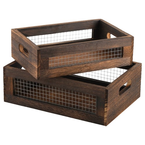 Set of 2 Rustic Nesting Boxes, Wooden Organizer Crates Basket, Small ...
