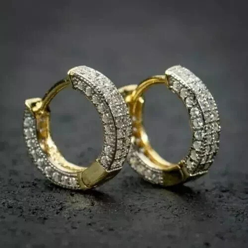 2.13Ct Round Simulated Diamond Men's Huggie Hoop Earrings 14k Two-Tone Gold Over | eBay