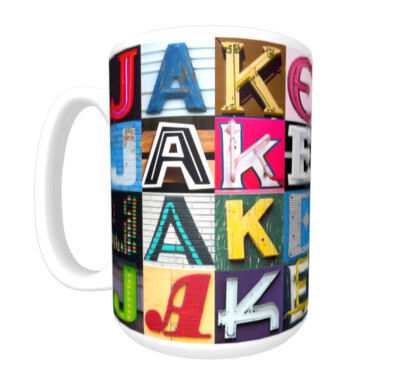 JAKE Coffee Mug / Cup featuring the name in photos of sign letters | eBay