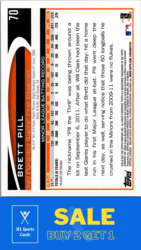 2012 Topps #70 Brett Pill | eBay