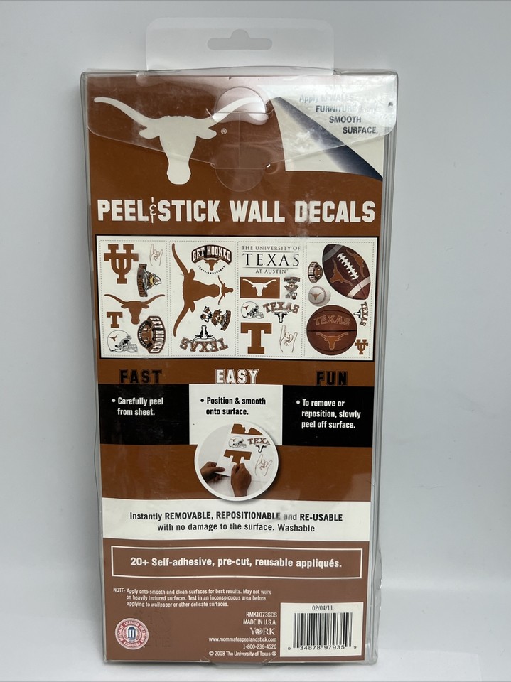 UT Texas Wall Decals TX Precut Reusable Peel Stick Appliques Removable ...