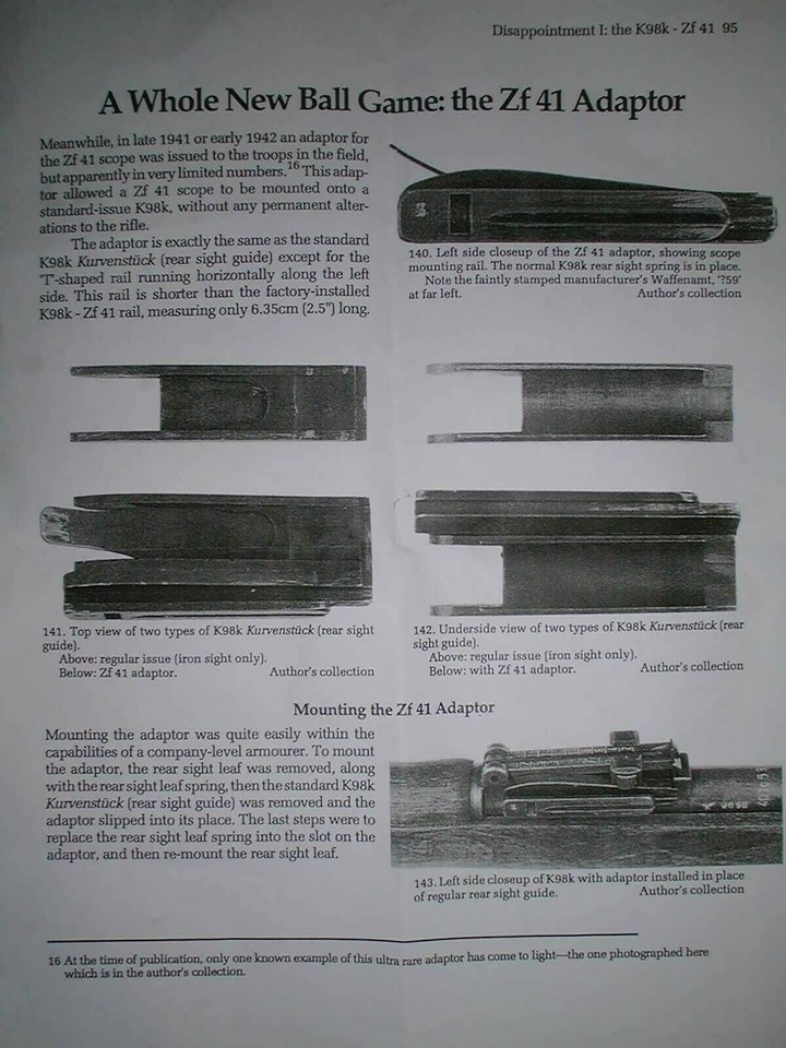Zf41 Mount Set, Adapter Rail and Mount for WWII German K98 Mauser ...