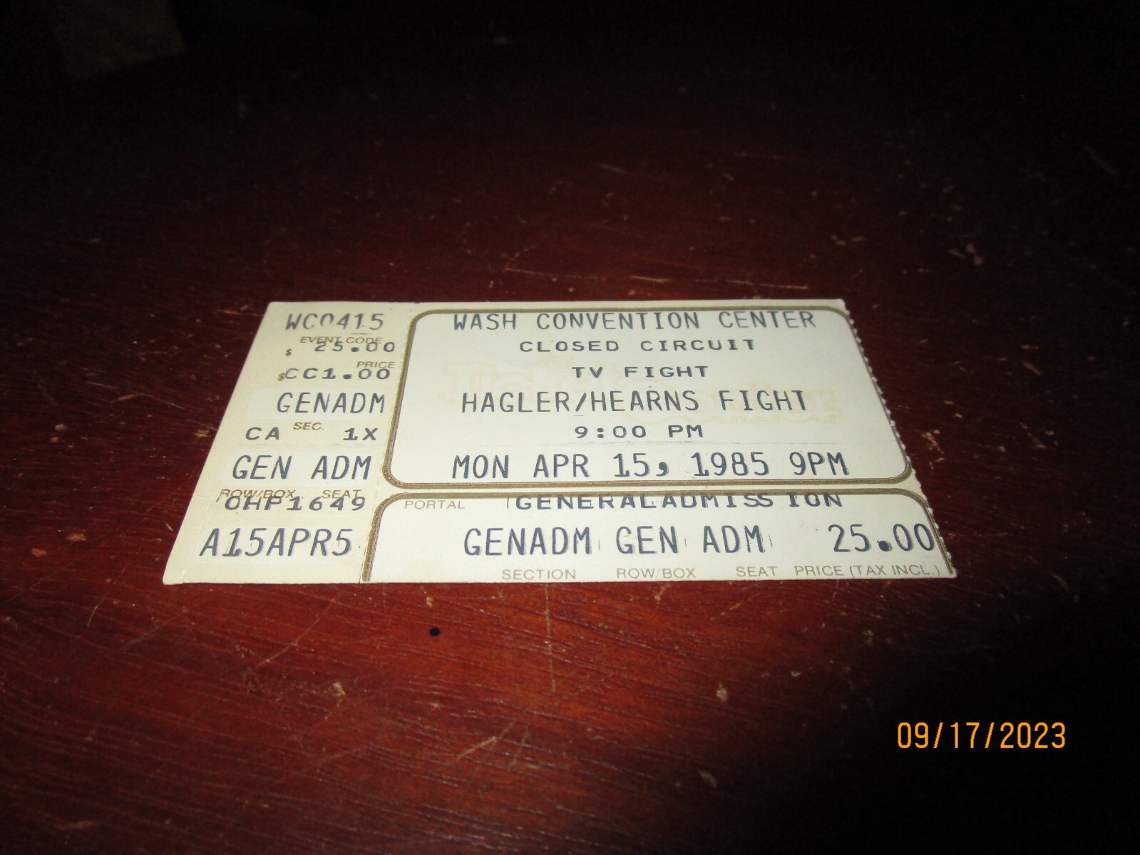 1985 Tommy Hearns vs. Marvin Hagler Boxing Ticket Stub CCTV Washington ...