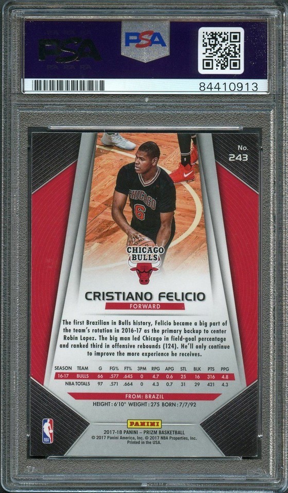 2017-18 Panini Prizm #243 Cristiano Felicio Signed Card AUTO 10 PSA ...