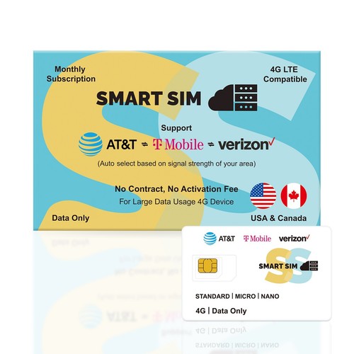 SMART SIM 4G LTE Prepaid USA Data SIM Card for AT&T T-Mobile Verizon ...
