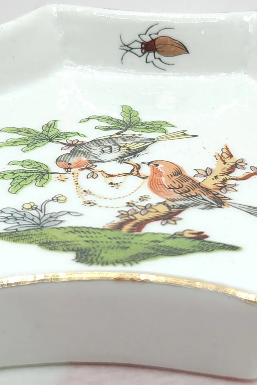 Vintage Porcelain Bird & Bugs Trinket Dish + Ceramic Swan Trinket Box W ...