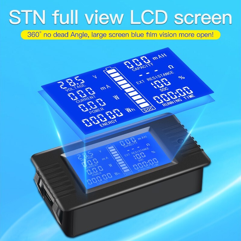 Multifunction DC Battery Monitor with USB Shunt 0-200V 0-100A LCD ...