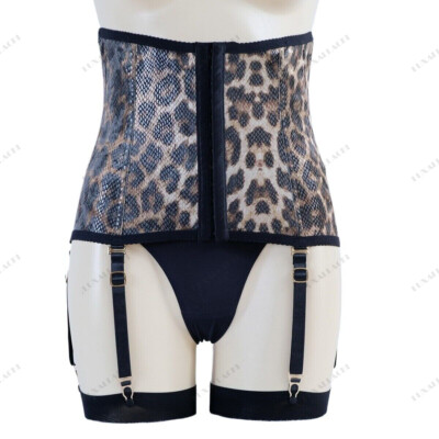 Luxallacki Leopard Mesh Patchwork Boned Waist Cincher Garter Belt 6 ...