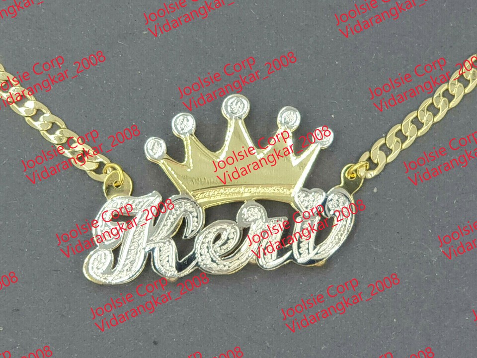 PERSONALIZED 14K GP 3D DOUBLE PLATED SCRIPT NAME PLATE NECKLACE W/ROLEX ...