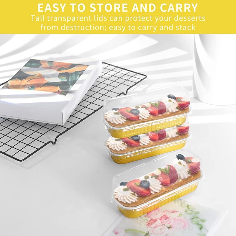 50Pcs Aluminum Foil Narrow Cake Pans Rectangle Cupcake Baking Cups 6 ...