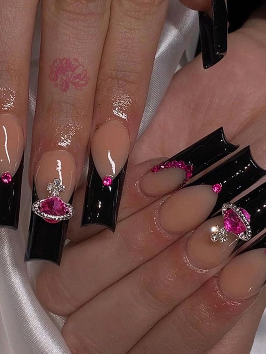 Red And Black Nails With Diamonds Vecna's Mind Lair – Pamper Nail