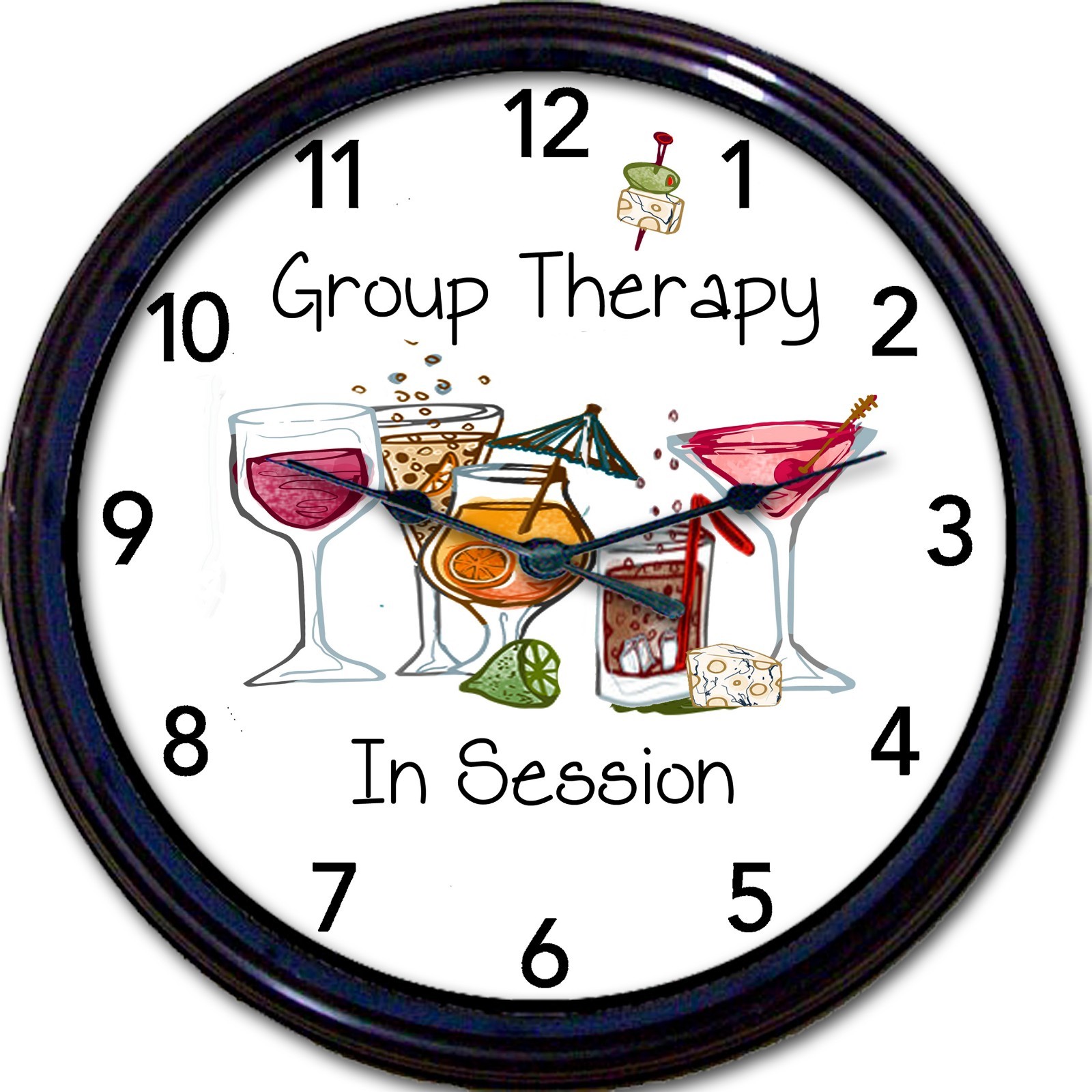 Cocktail Hour Group Therapy Session Wall Clock Martini Cosmo Wine ...