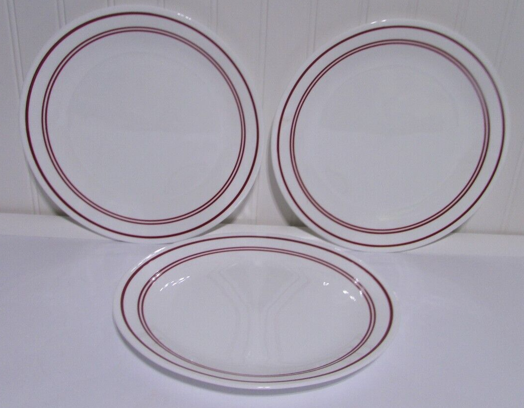 Corelle Classic Cafe Red/White Stripe 10" Dinner Plates Set of 3 | eBay