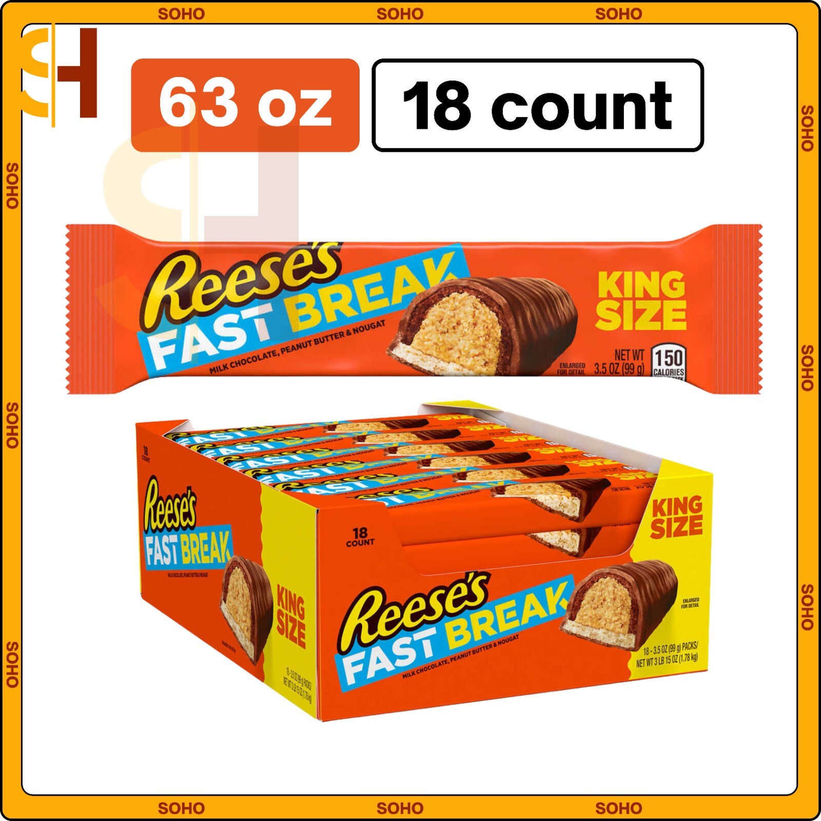 Reese's Fast Break Chocolate Candy Bar King Size (pack of 18 for sale ...