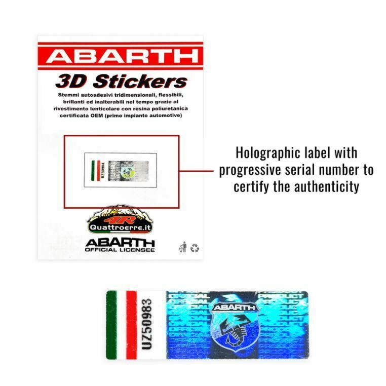 ABARTH 2X 40 MM STICKER TABS EMBLEM SELF ADHESTIVE AUTHORIZED MADE IN ...