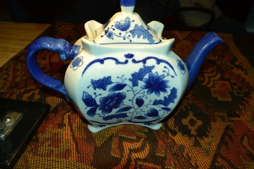 Nantucket Pottery Teapot Blue White Floral | eBay