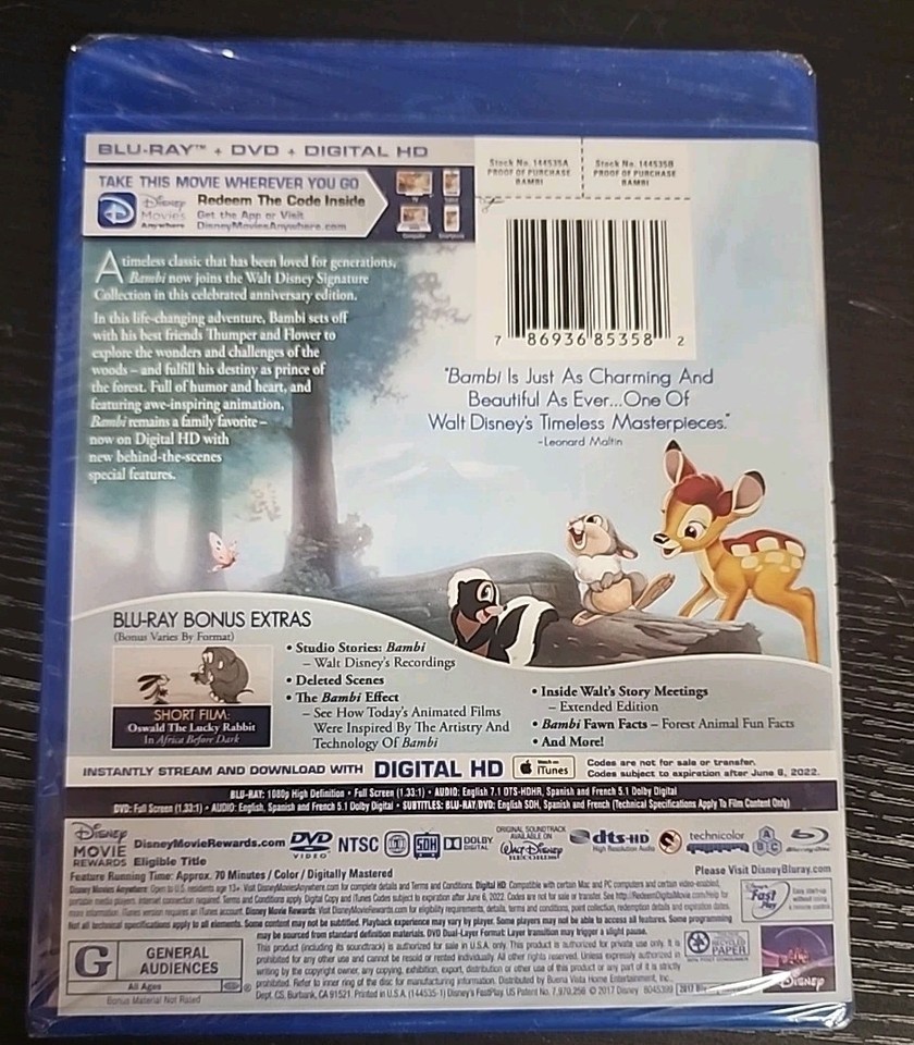 Disney's Bambi and Bambi II Blu-ray + DVD Sealed New With Both Outer ...