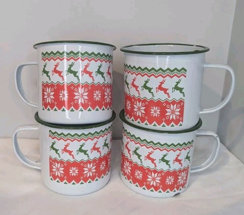 Ugly Christmas Sweater Enamelware Mugs Set Of Four | eBay